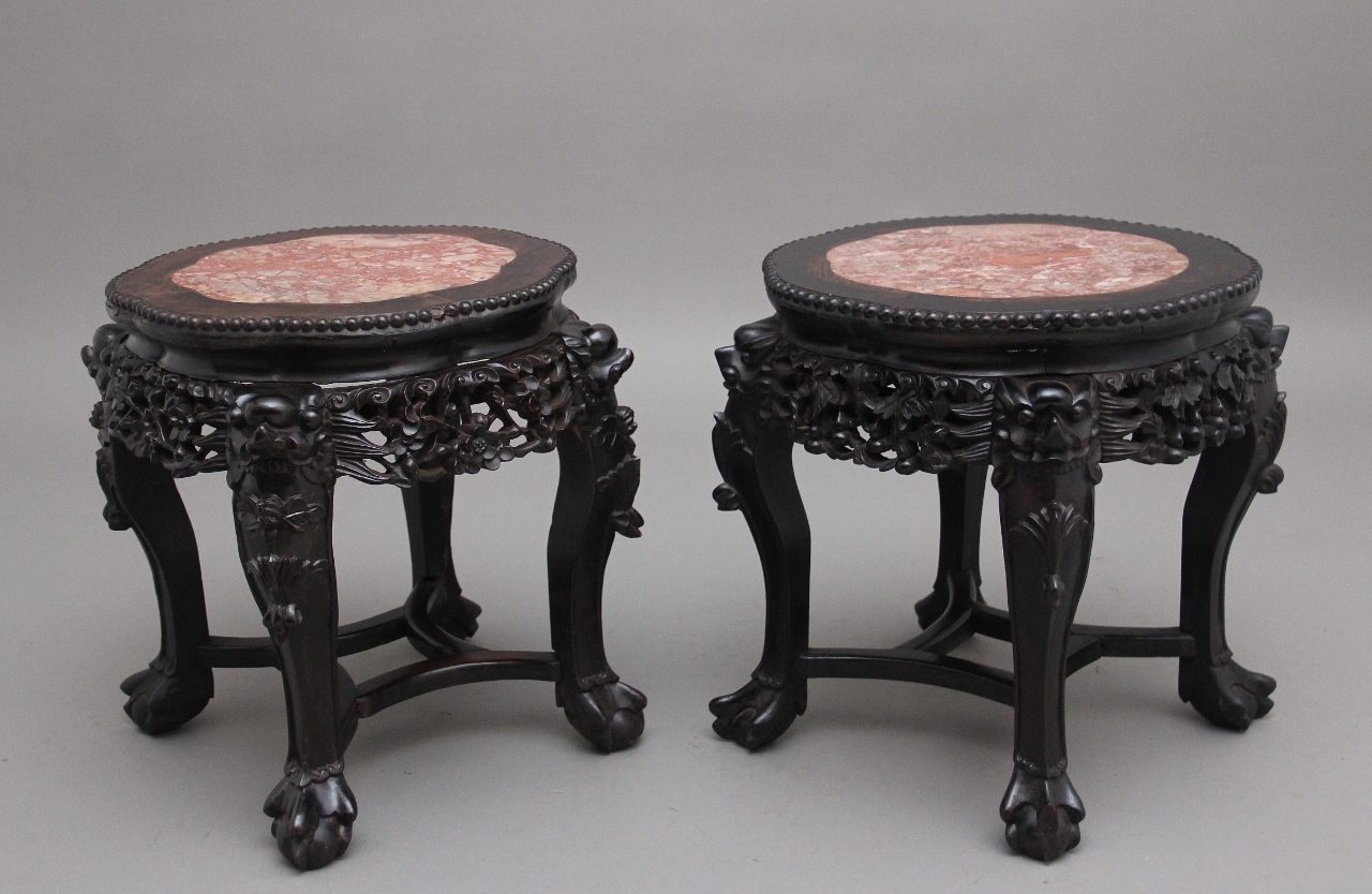 A pair of 19th Century antique Chinese carved hardwood occasional table ...